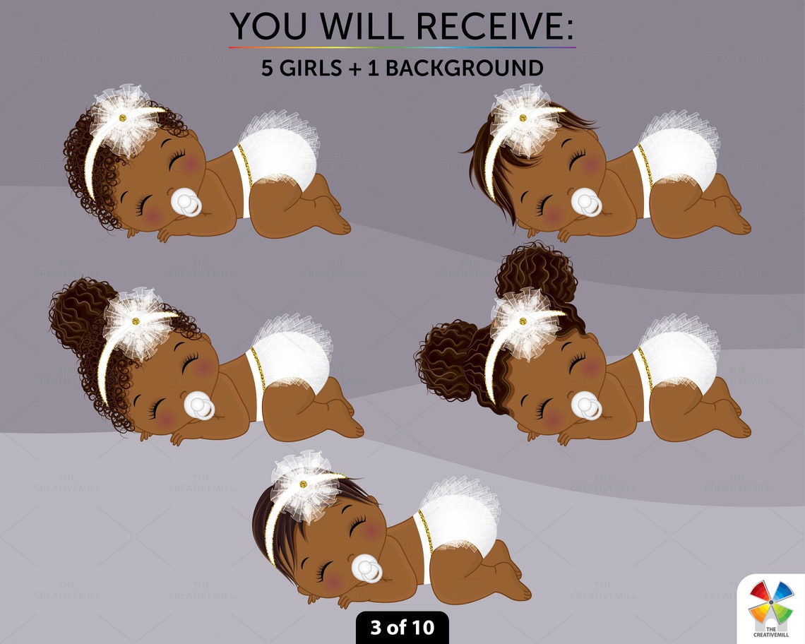 Black Baby Girl Clipart Vector Newborn White Baby Clipart - Etsy