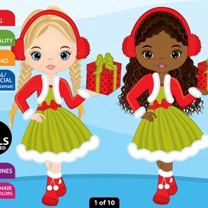 Christmas Girls Clipart - Vector Christmas Clipart, Girl Clipart, Xmas ...