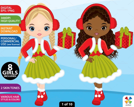 Christmas Girls Clipart Vector Christmas Clipart Girl - Etsy