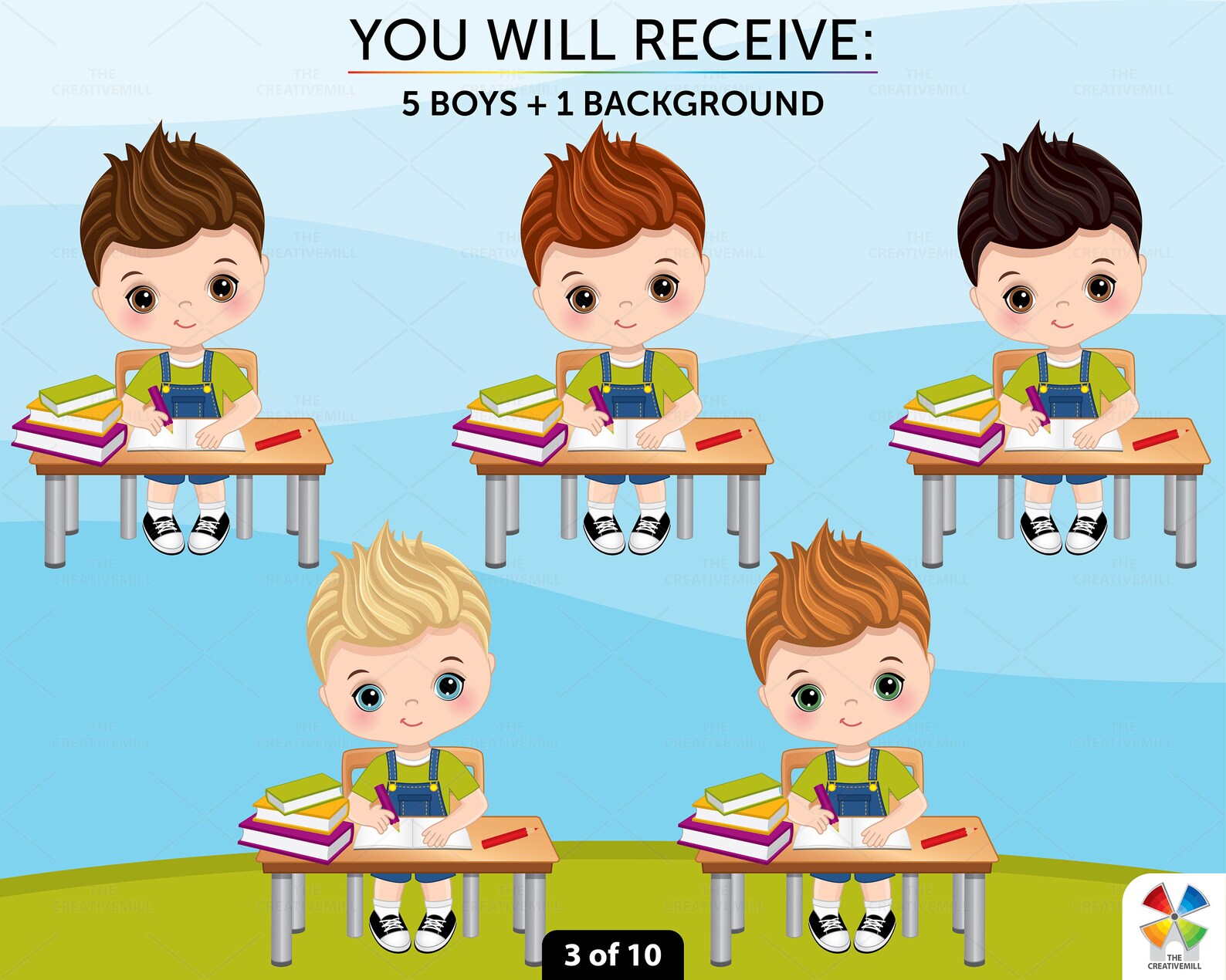 School Boy Clipart Vector School Kid Caucasian Kid Study - Etsy