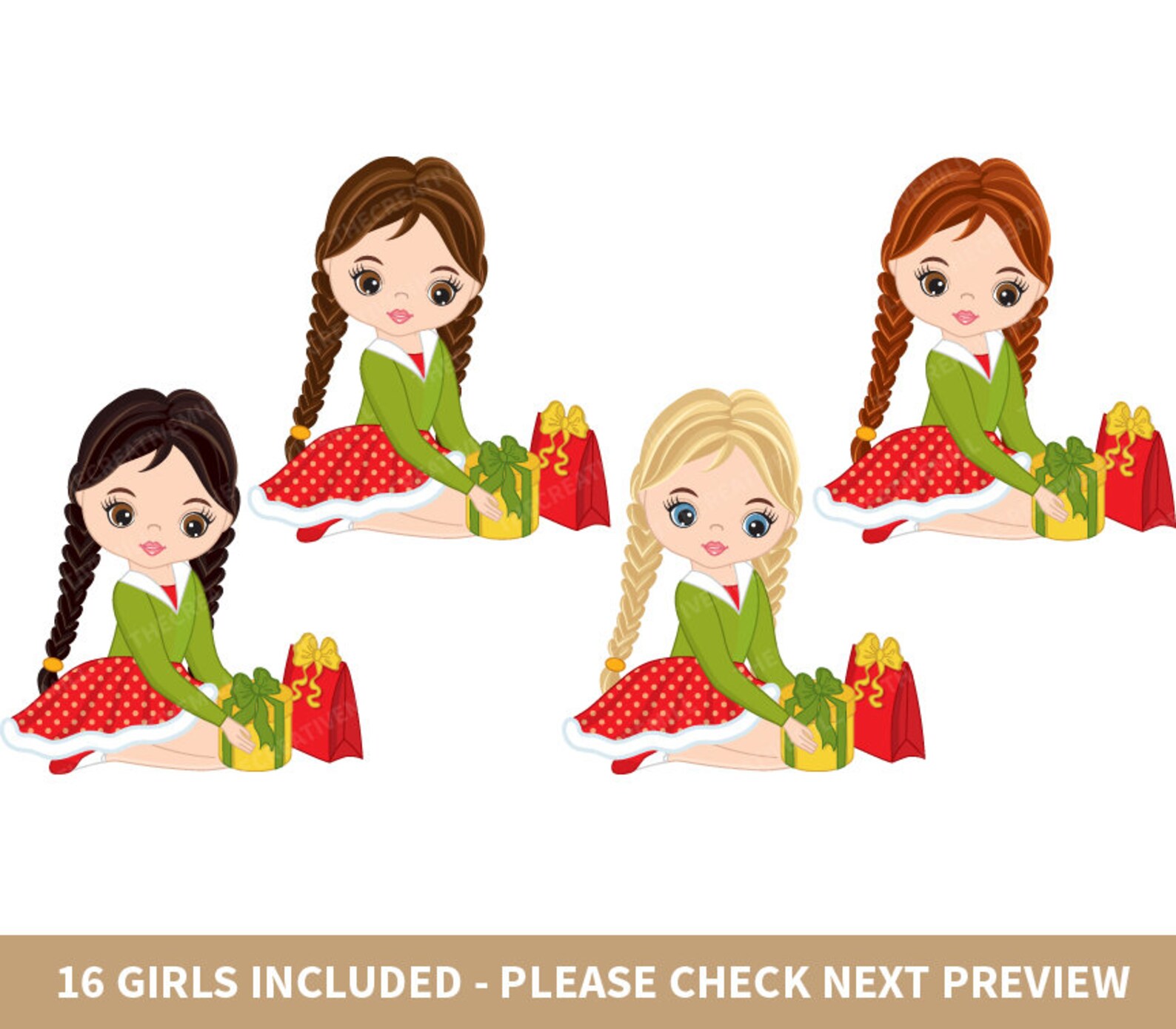 Christmas Girls Clipart Vector Christmas Clipart Girl - Etsy