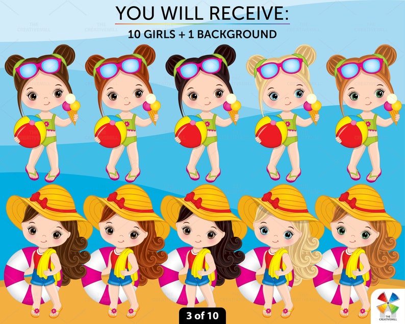 Beach Clipart Vector Beach Clipart Girl Clipart Pool - Etsy