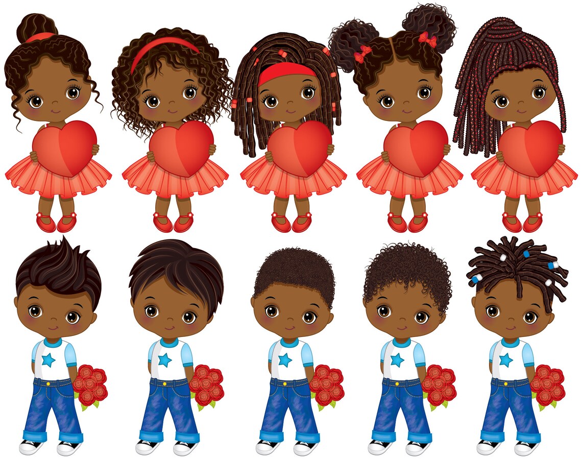 Valentine Day Kids Clipart Vector Boy and Girl African | Etsy