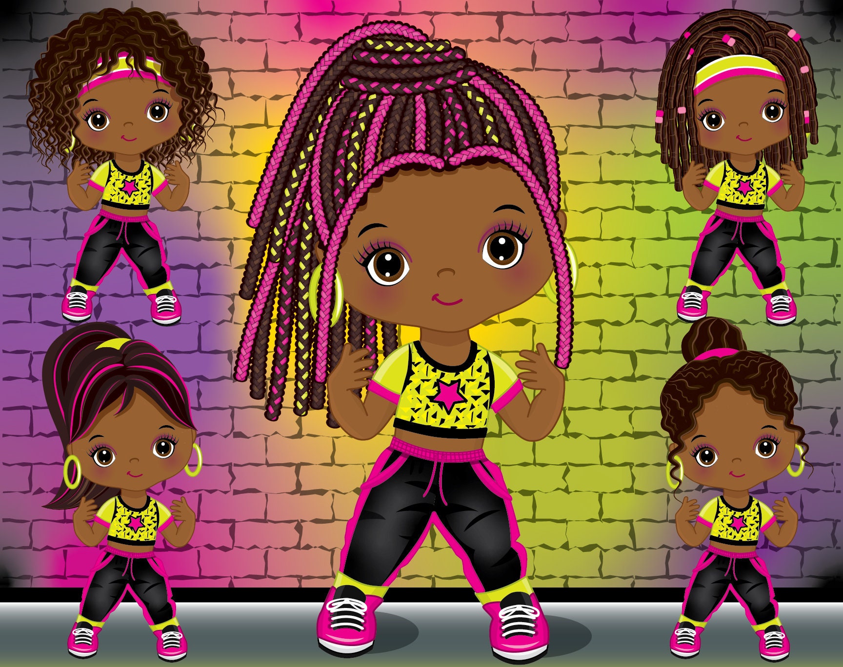 Scrapbooking Dancing Girl Vector Break Dance Character Braid Hair ...