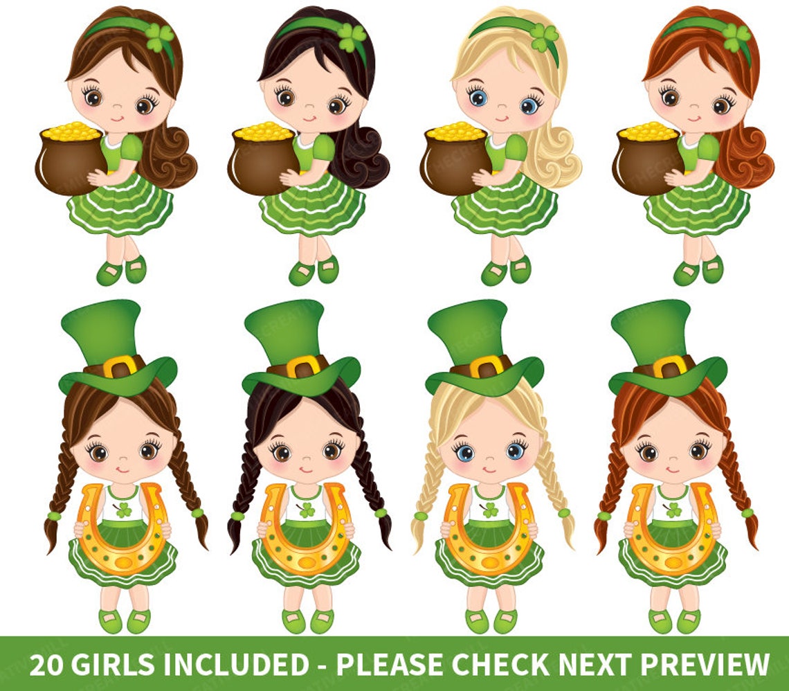 St. Patrick Girls Clipart Vector St. Patrick Clipart Little - Etsy