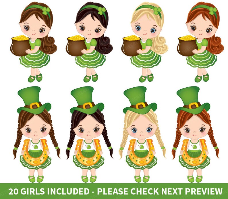 St. Patrick Girls Clipart Vector St. Patrick Clipart Little - Etsy