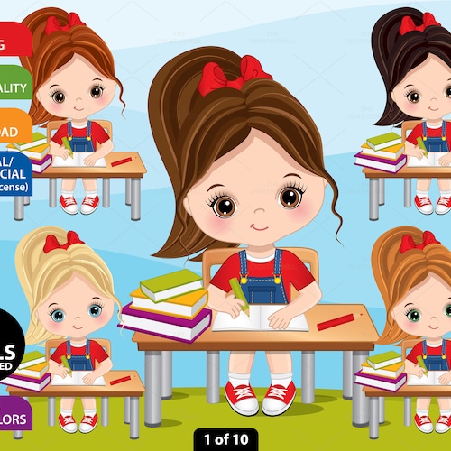 School Girl At Desk Clipart
