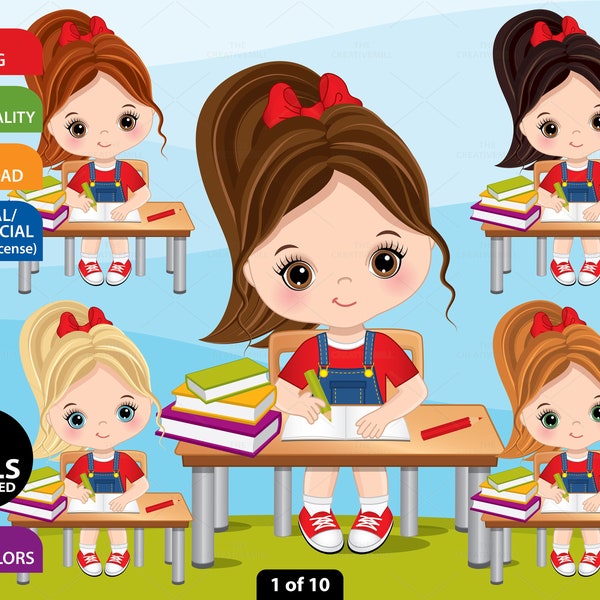 Cute School Girl Clipart - Etsy