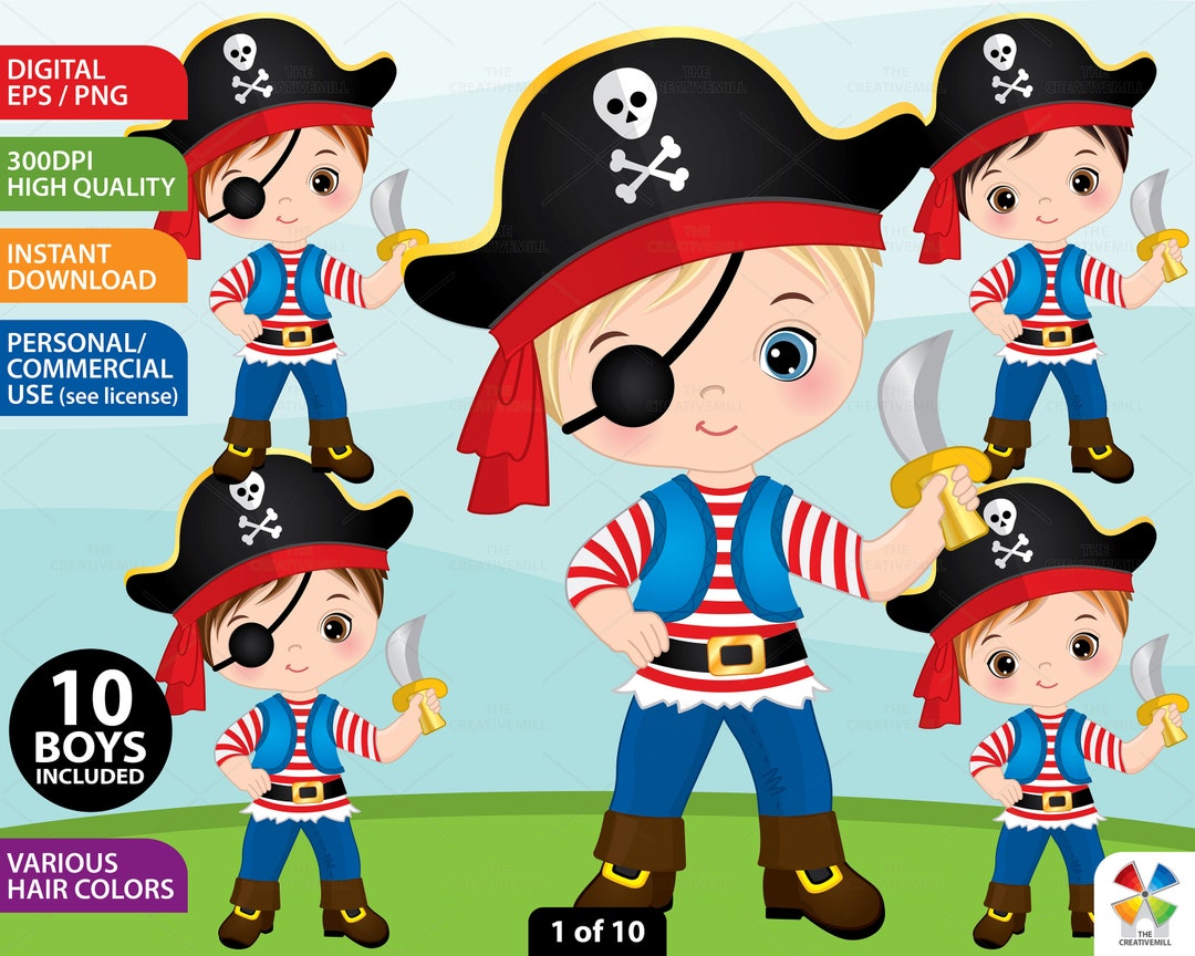 Pirate Boy Clipart - Vector Pirate Clipart, Boy Clipart, Adventure ...