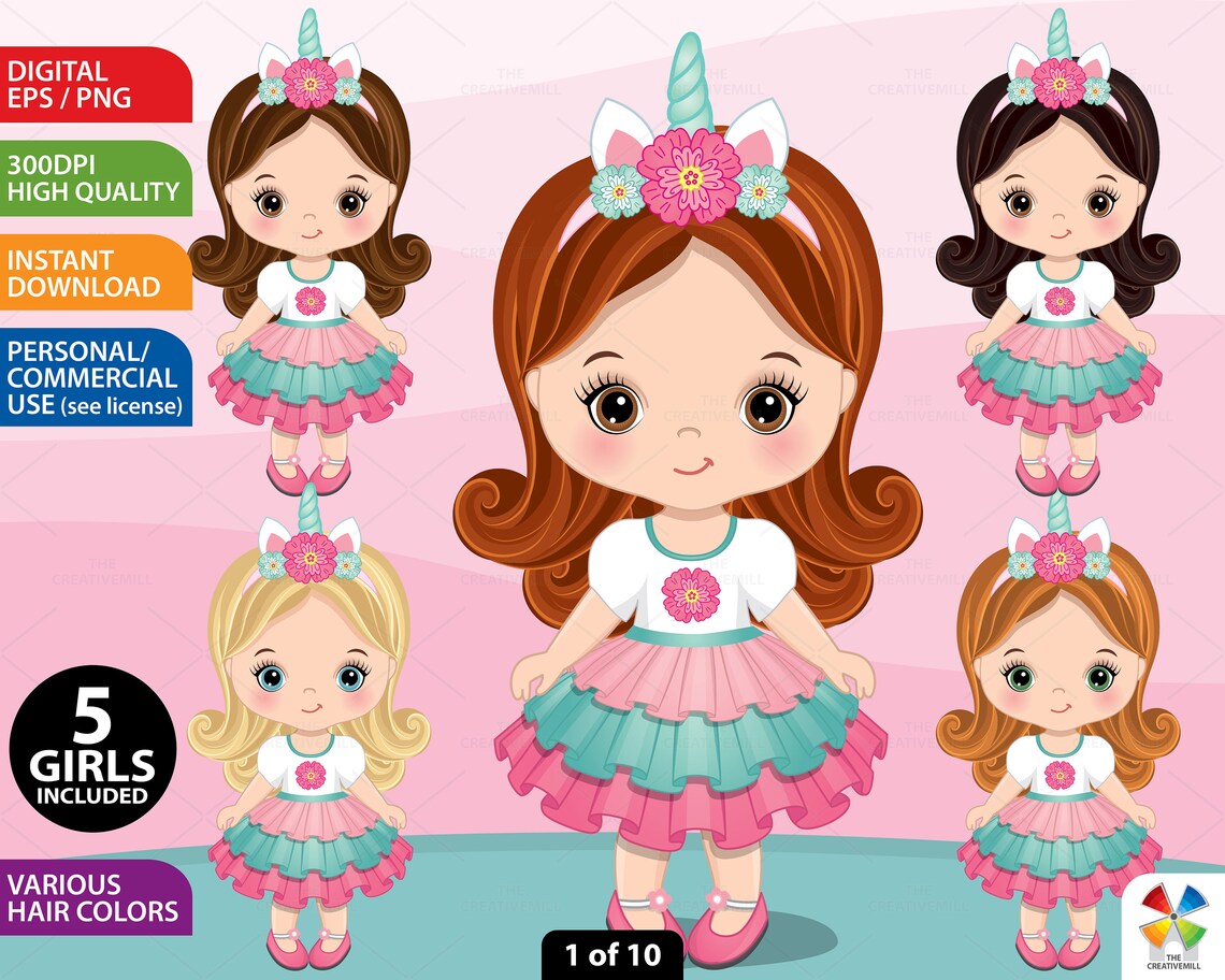 Unicorn Girl Clipart Vector Unicorn Cute Little Girl Magic - Etsy