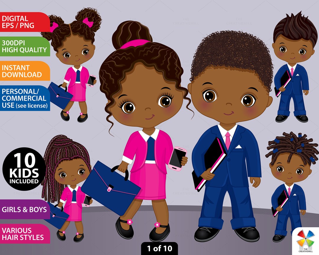 Business Kids Clipart, Vector Occupation, African American, Boss Kids ...