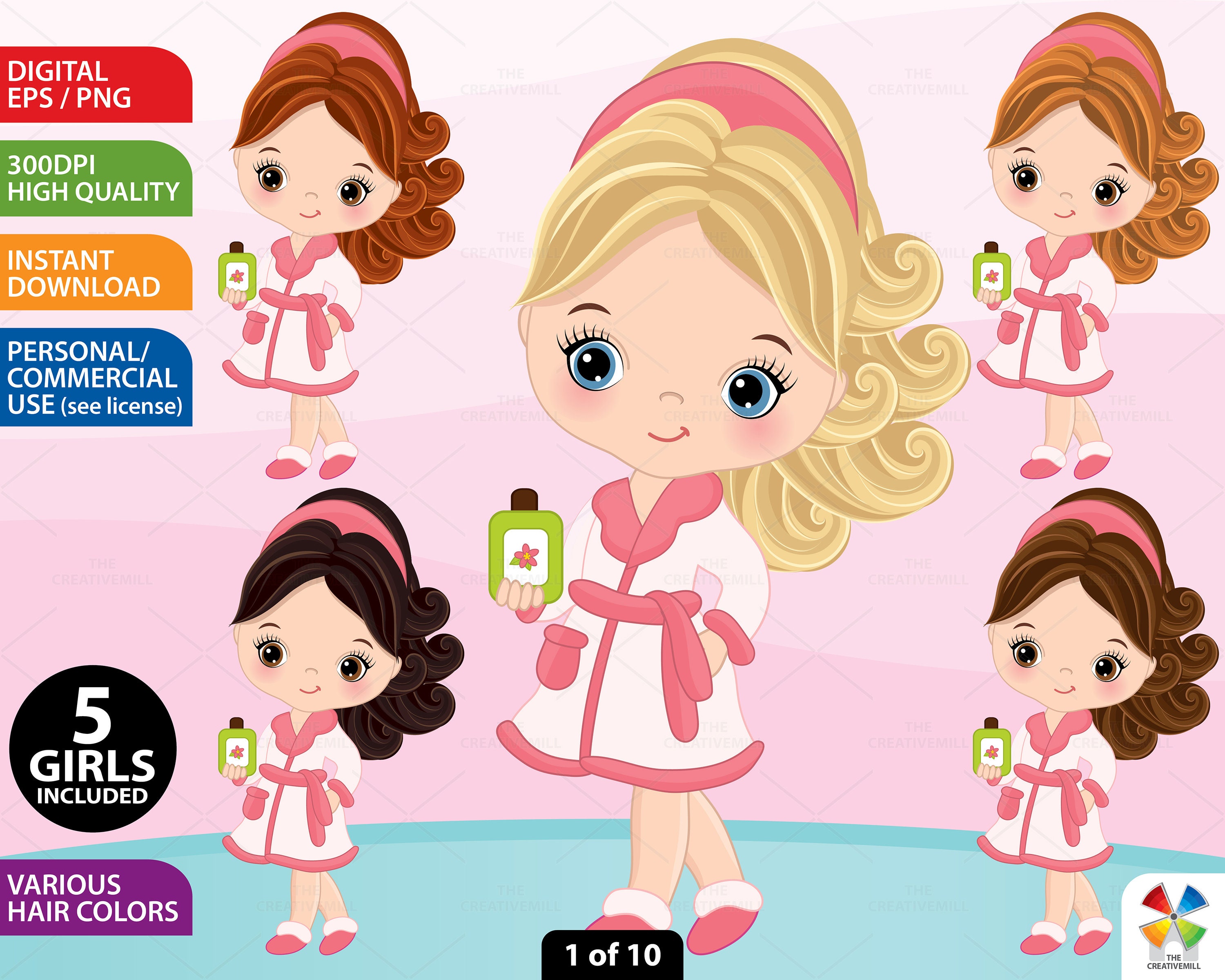 Little Spa Girls Clipart Vector Spa Girl Spa Party Clipart - Etsy México