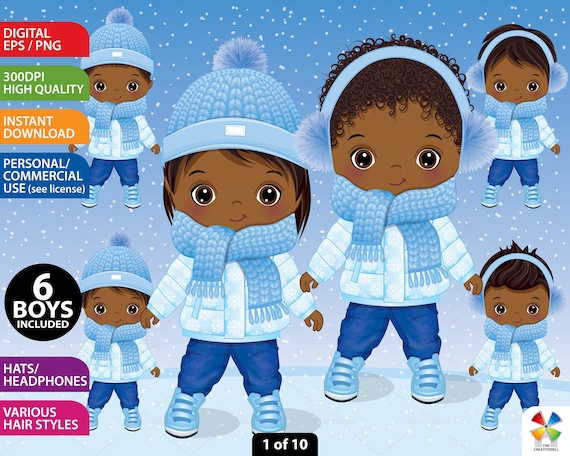 Cute Winter Boy Clipart Vector Little Boy Doll Afro - Etsy UK