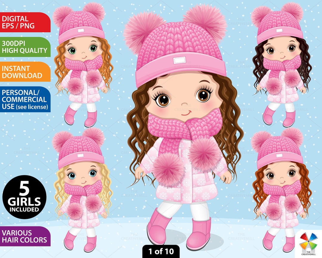 Cute Winter Girl Clipart, Vector Little Girl, Doll, Character ...