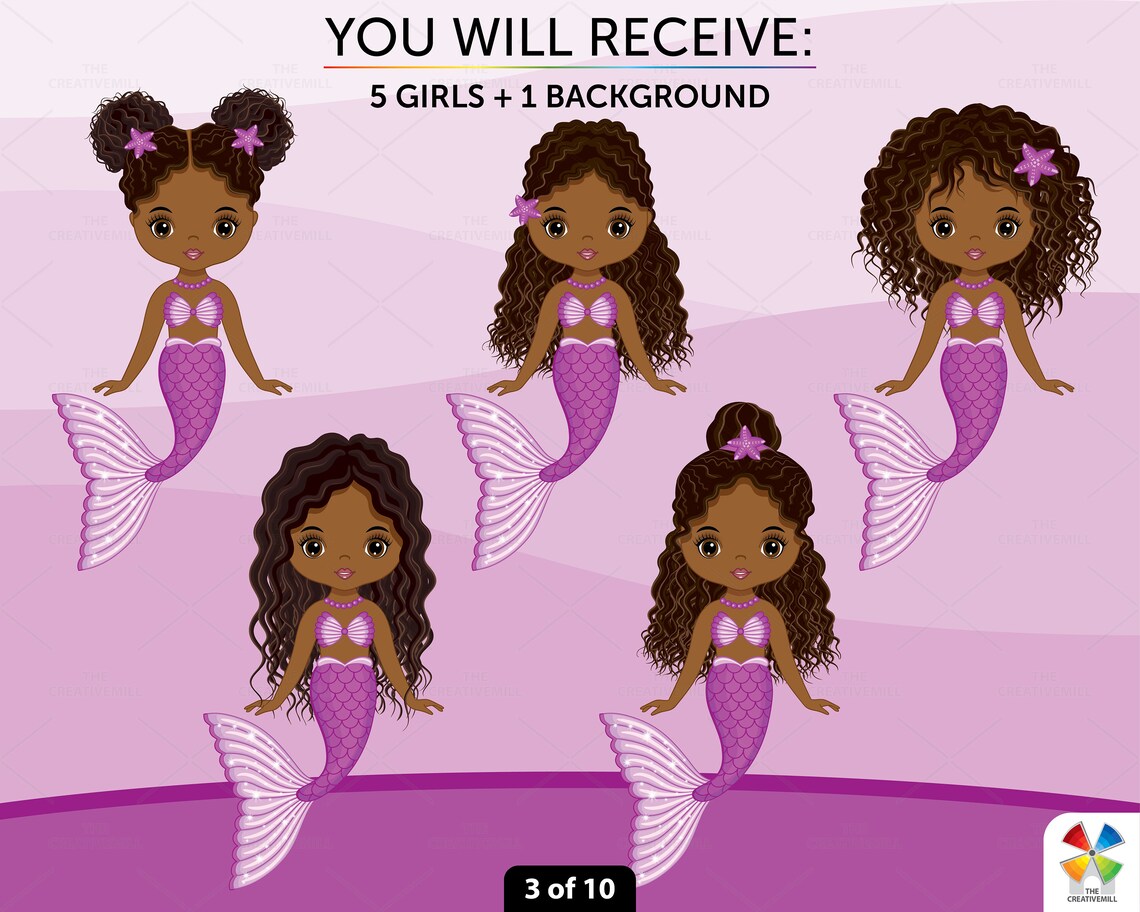 Purple Mermaid Clipart Vector Mermaid Fish Girl Clipart - Etsy