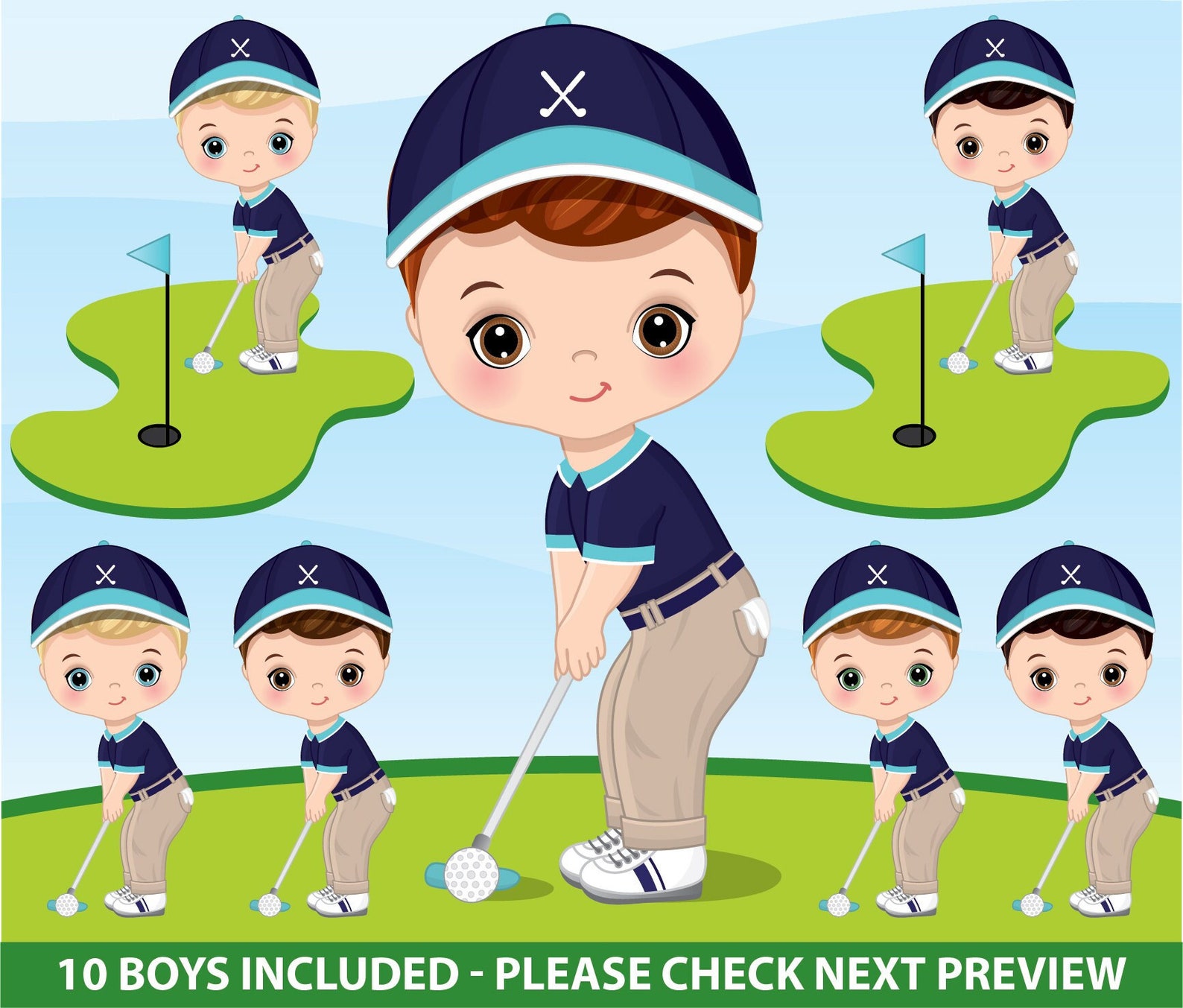 Golf Boy Clipart Vector Golf Cute Blond Boy Sport Green | Etsy