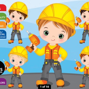 Construction Boy Clipart, Vector Little Builder, Kid Graphics, Toddler ...