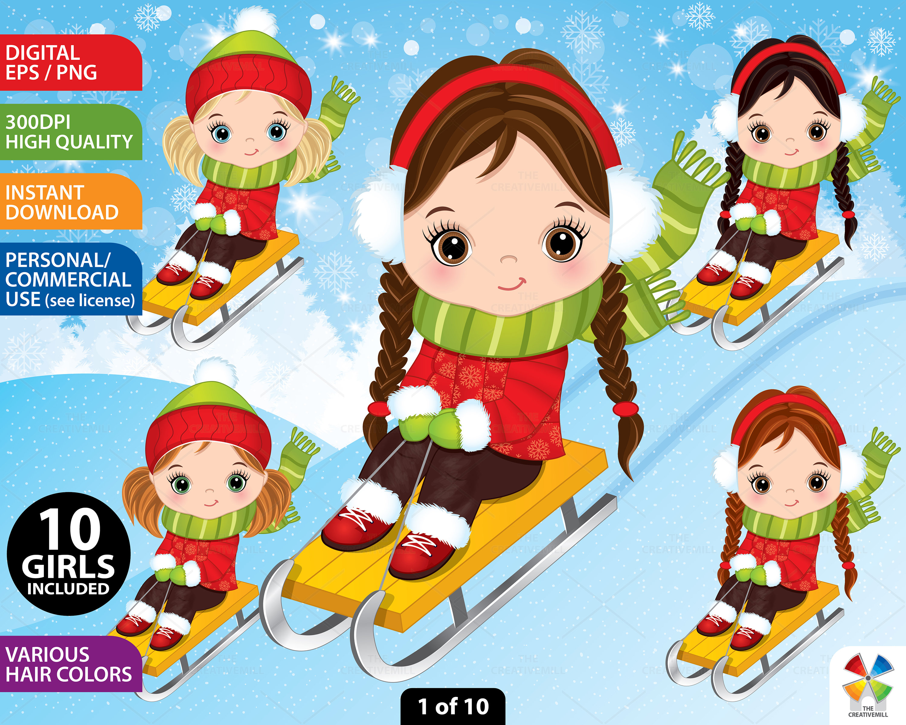 Sledding Girl Clipart Vector Little Girl Christmas - Etsy Canada