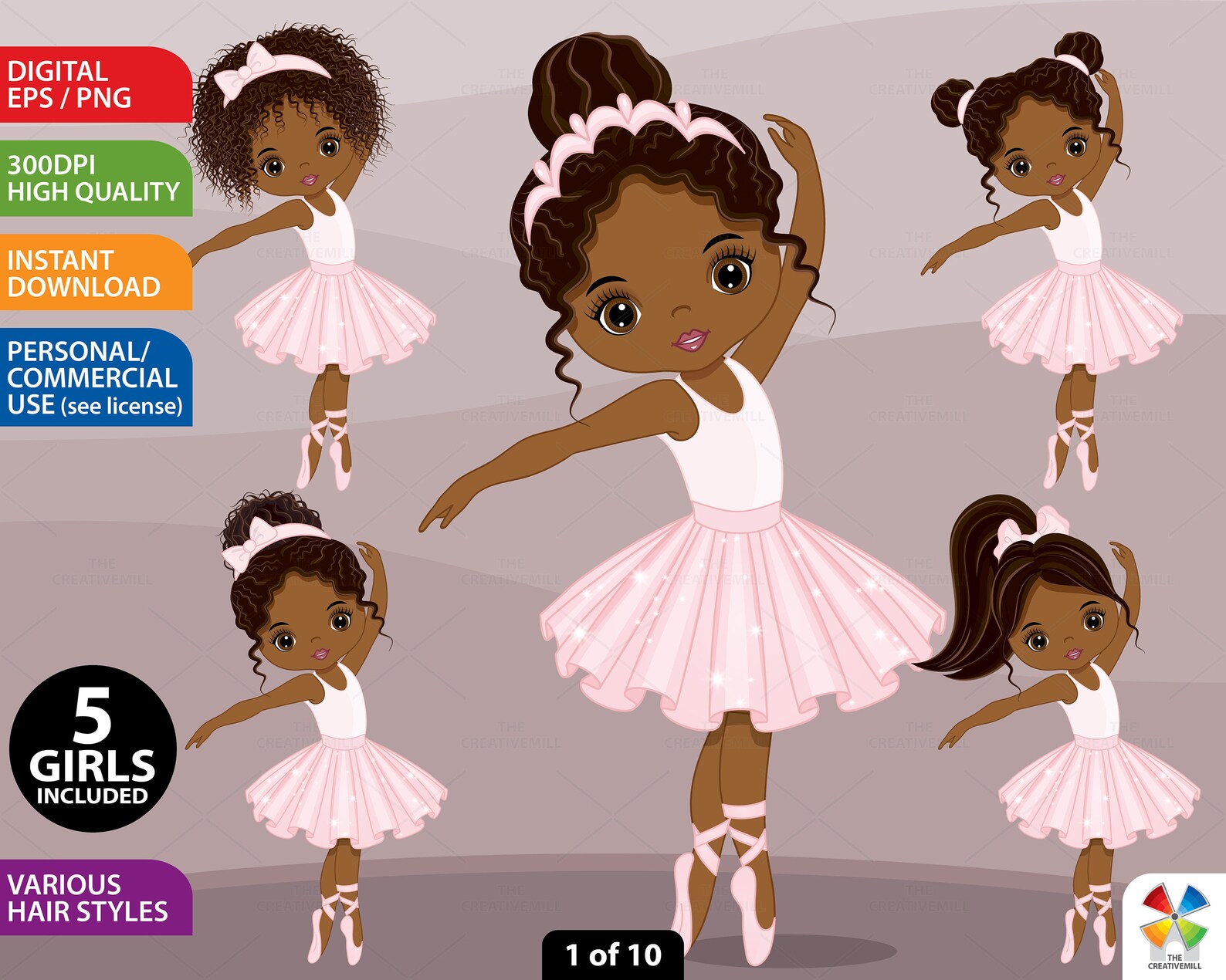 Pink Pastel Ballerina Clipart Vector Ballet Afro Puffs Pink - Etsy