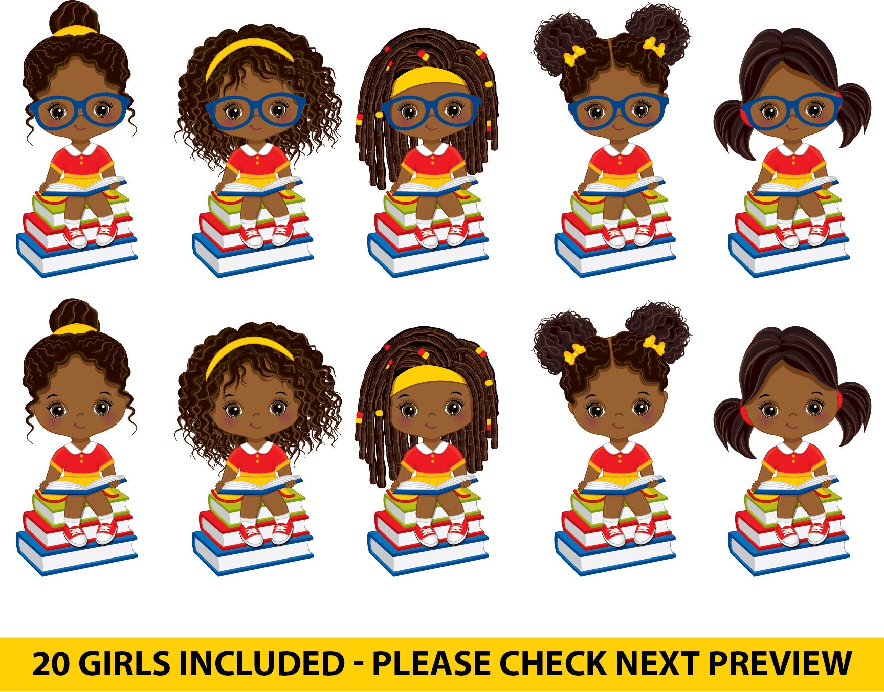 Afro Girl Reading Clipart Vector School Kid African | Etsy Australia