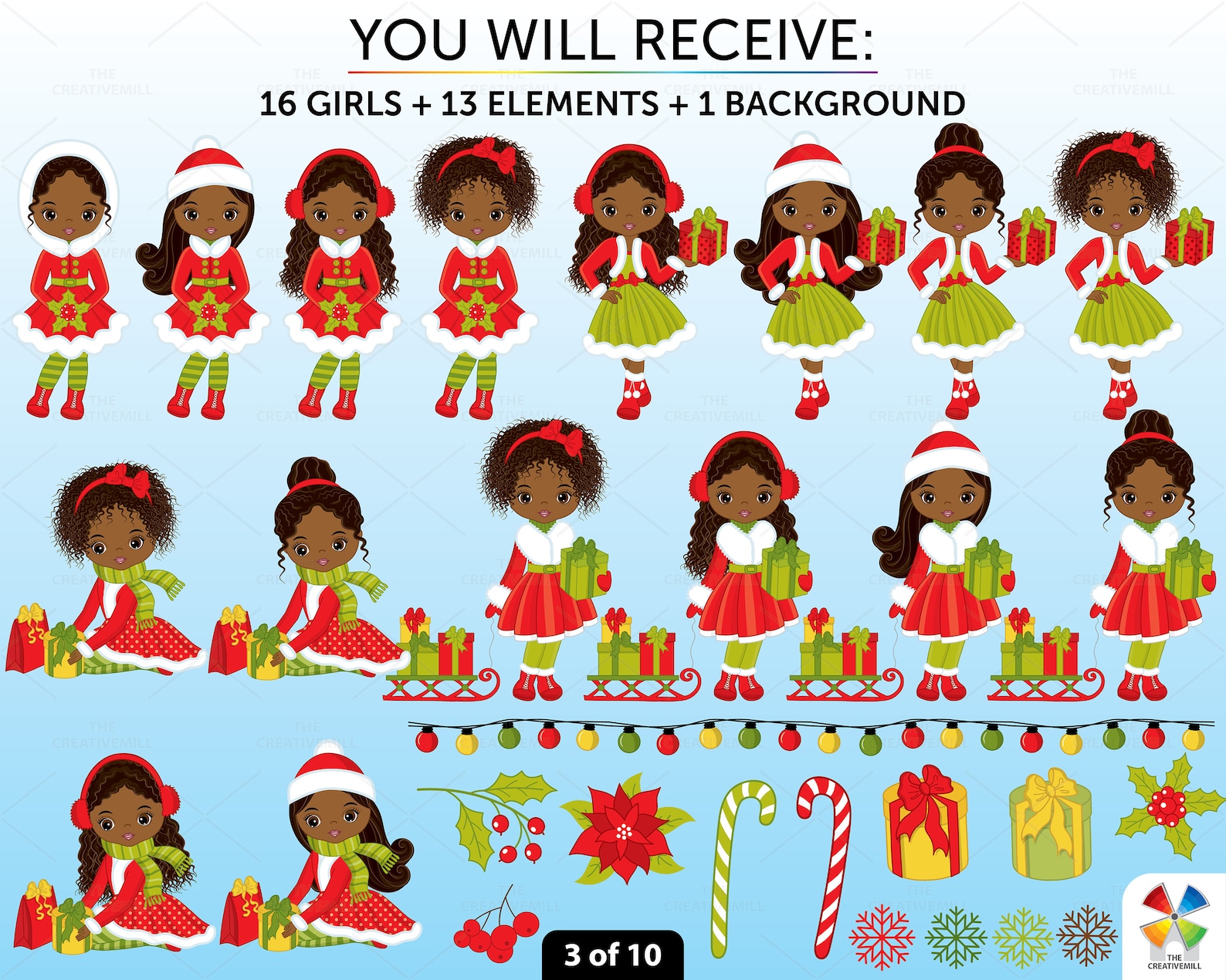 Christmas Girls Clipart Vector Christmas Girls Clipart - Etsy