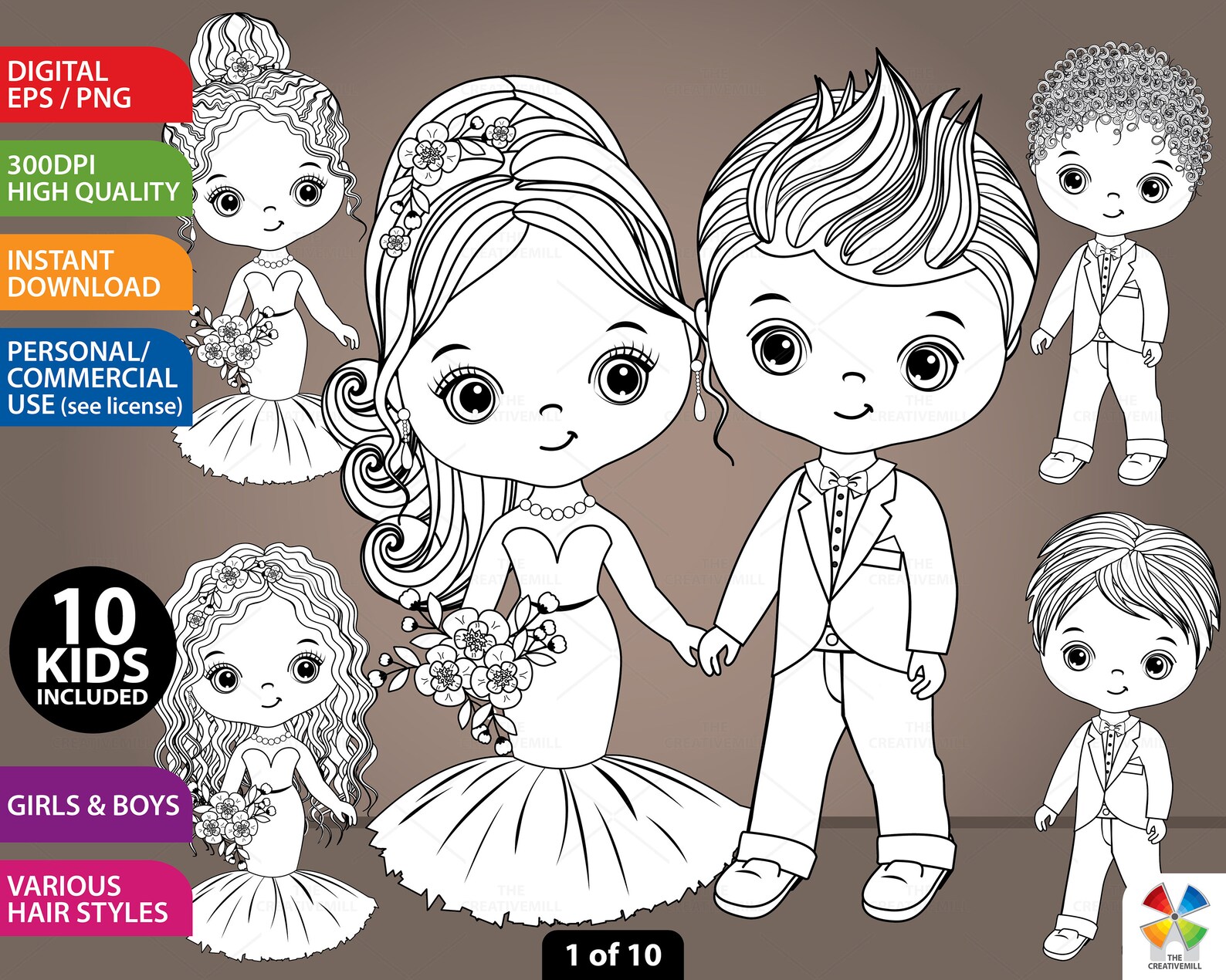 Kid Couple Clipart Vector Wedding Boy and Girl Love Bride - Etsy