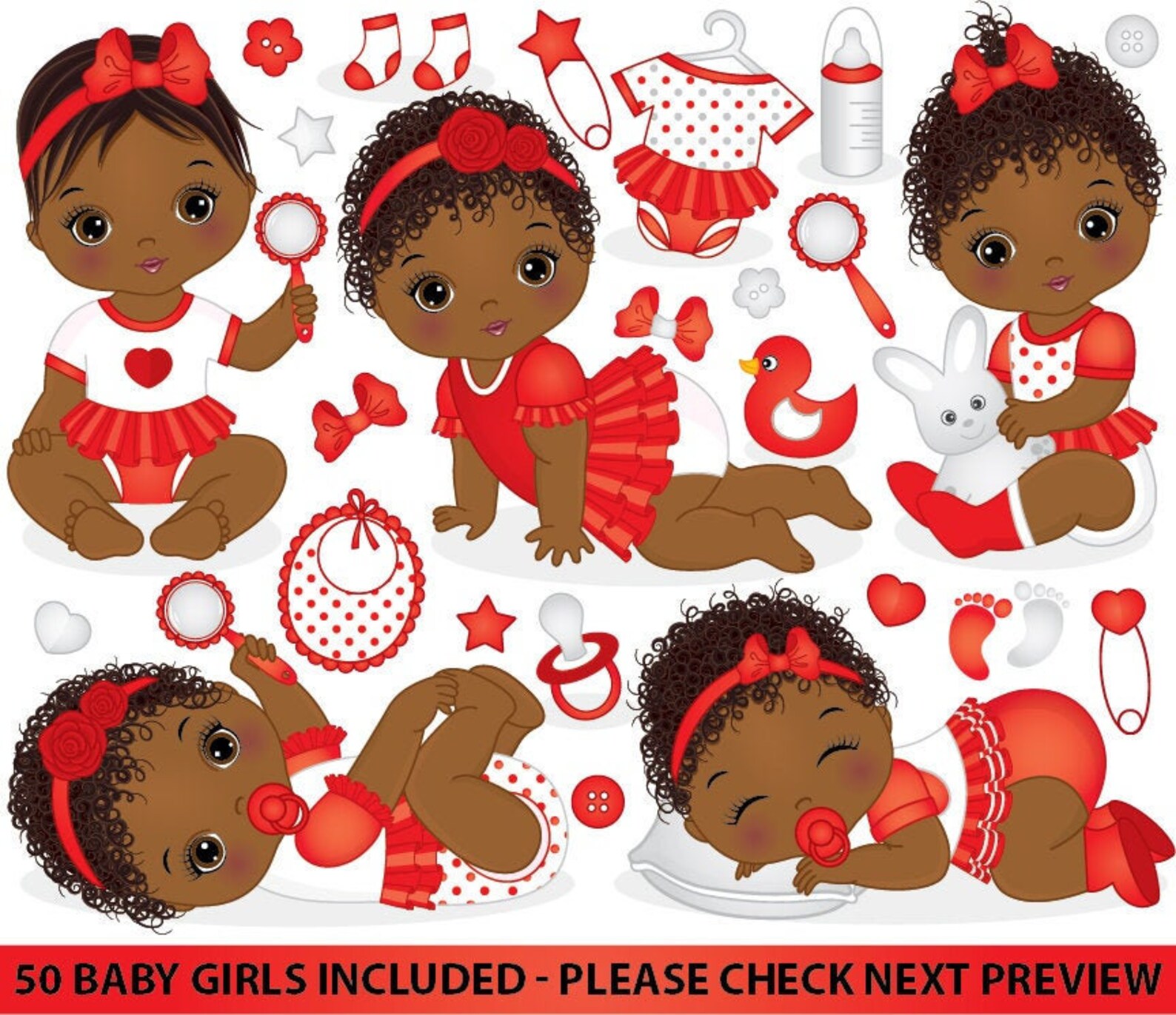 Red Baby Girl Clipart Vector Baby Clipart Afro Baby Clipart | Etsy