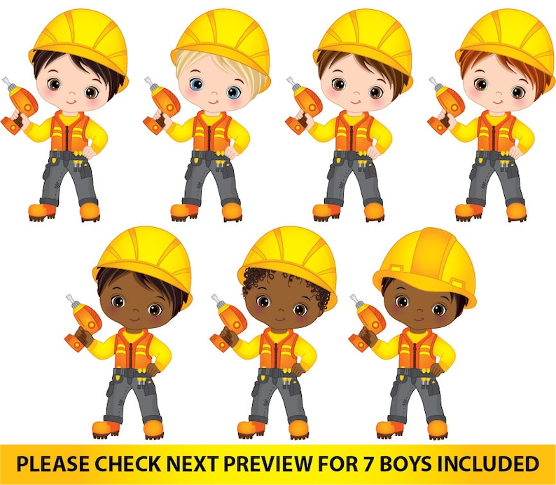 Construction Boys Clipart Vector Construction Clipart Boys - Etsy