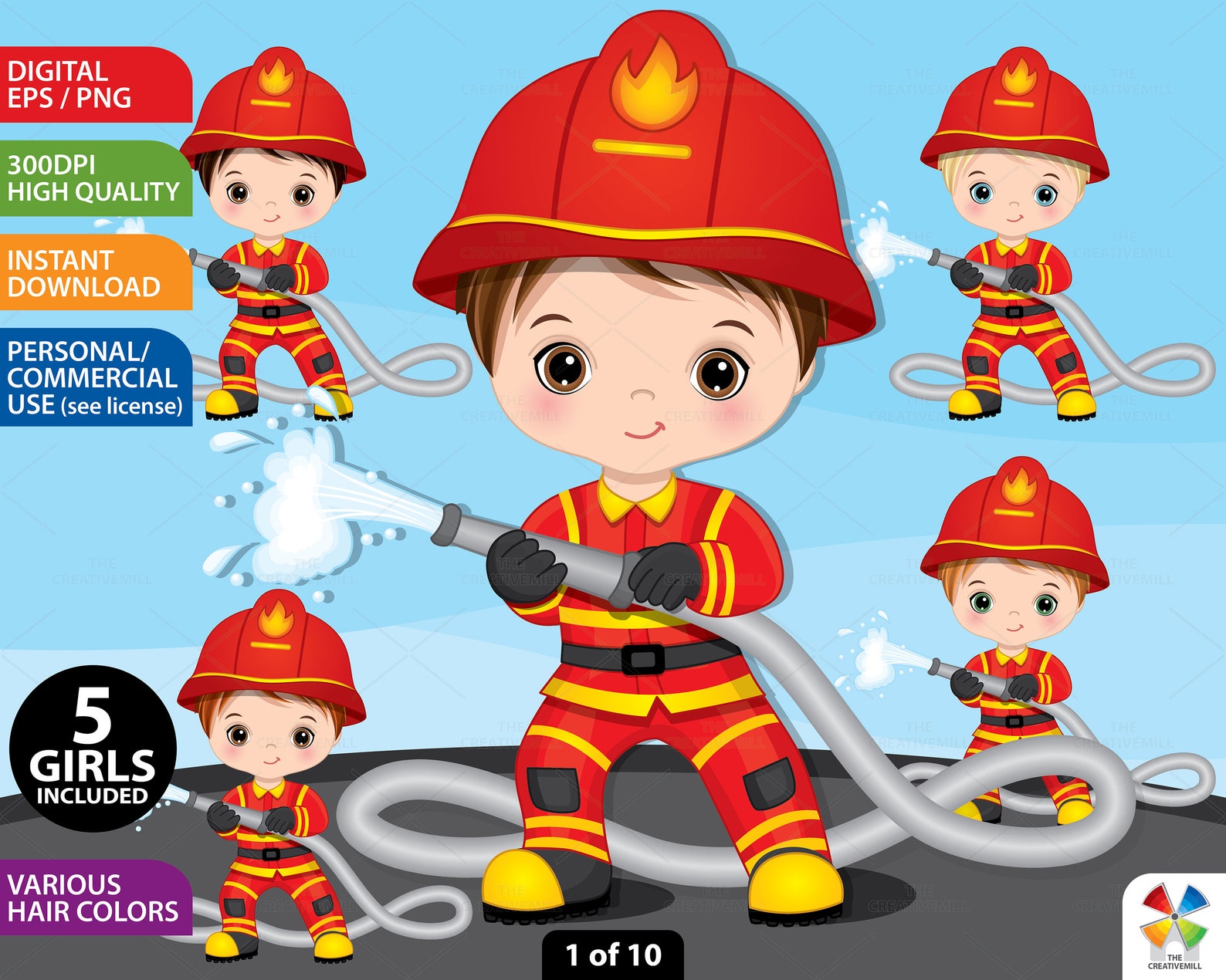 Boy Firefighter Clipart Vector Fireman Clipart Little Boy - Etsy