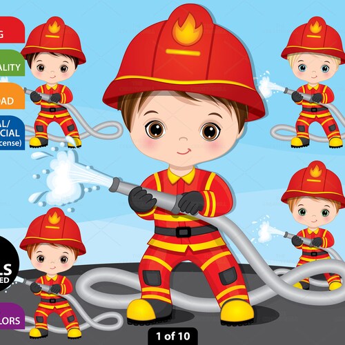 Boy Firefighter Clipart Vector Fireman Clipart Little Boy - Etsy