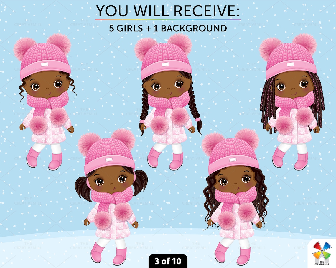 Cute Winter Girl Clipart Vector Little Girl Doll Afro - Etsy