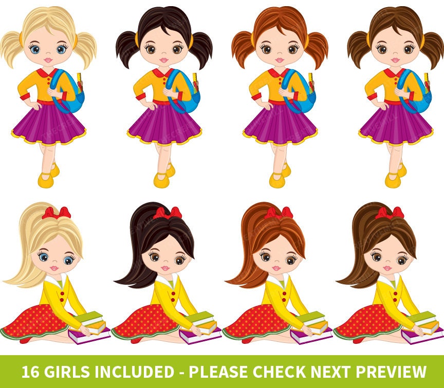 Back to School Clipart Vector School Clipart School Girls - Etsy UK
