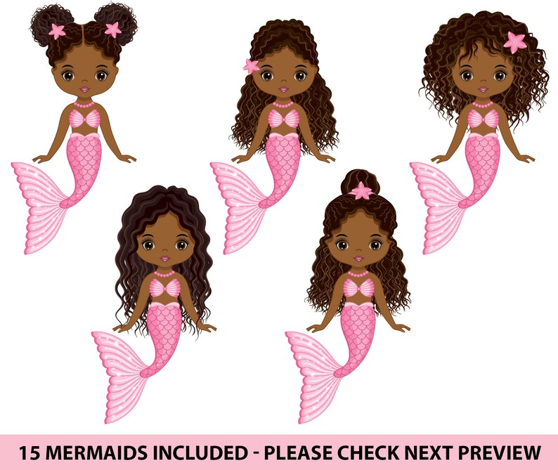 Black Mermaid Clipart Vector Afro Girl Cute Mermaid PNG | Etsy
