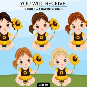 Sunflower Baby Girl Clipart - Vector Cute Girl Clipart, Yellow Baby ...