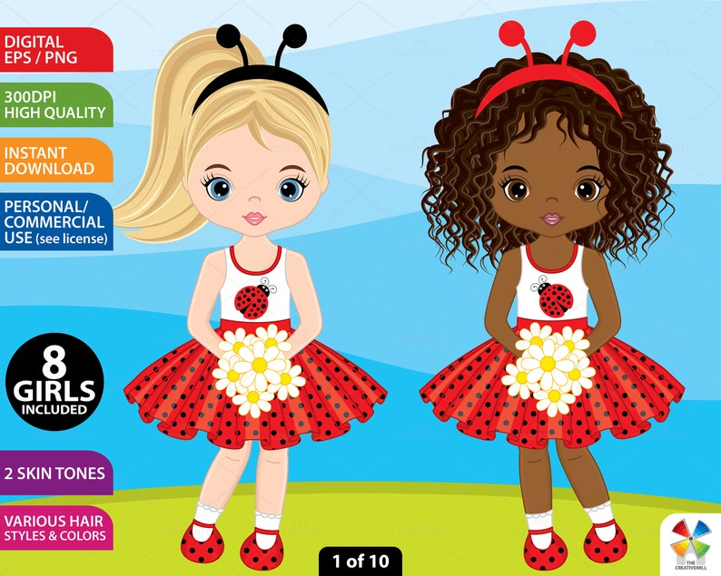 Ladybug Clipart Vector Ladybird Clipart Girls Clipart | Etsy