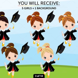 Graduation Girls Clipart - Digital Vector, Student Clipart, Diploma ...