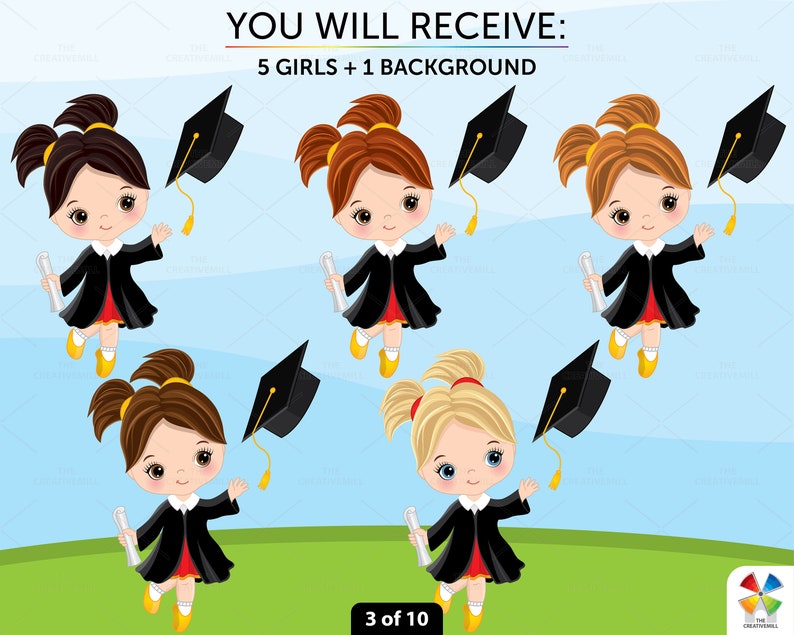 Graduation Girls Clipart Digital Vector Student Clipart - Etsy