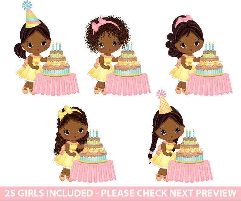 Girl Birthday Party Clipart Vector Birthday Clipart - Etsy
