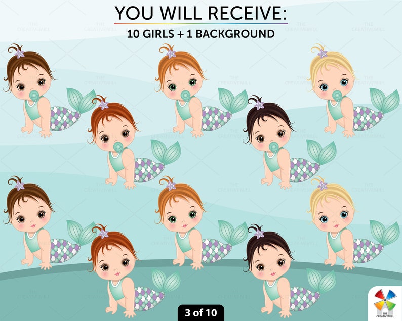 Cute Baby Mermaid Clipart Vector Newborn Baby Girl Purple - Etsy