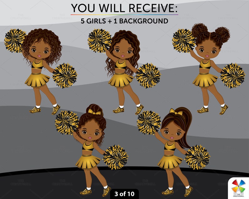 Gold Cheerleader Clipart Vector Pom Sport Black Cheerleader - Etsy