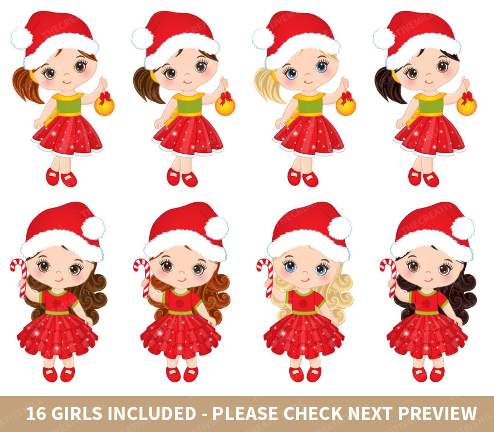 Christmas Girls Clipart Vector Christmas Clipart Little | Etsy