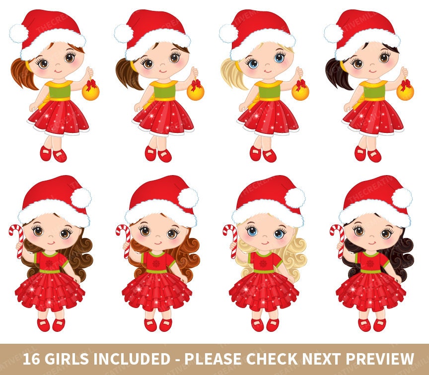 Christmas Girls Clipart Vector Christmas Clipart Little | Etsy