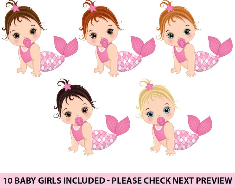 Cute Baby Mermaid Clipart Vector Newborn Clipart Baby Girl | Etsy