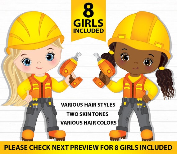 Construction Girls Clipart Vector Construction Clipart Girl | Etsy