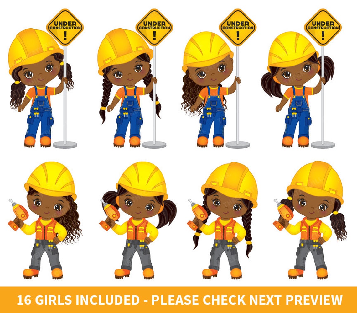 Construction Girls Clipart Vector Construction Clipart Girl | Etsy