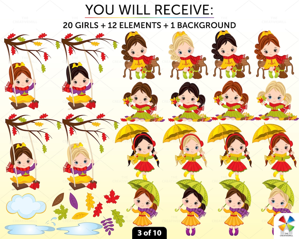 Fall Clipart Vector Fall Clipart Autumn Girl Clipart Fall - Etsy