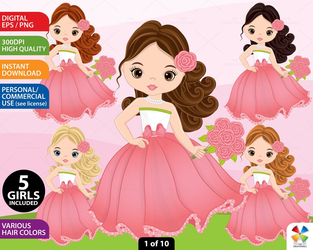 Spring Girl Clipart - Vector Flower Girl Clipart, Girls Clipart, Summer ...