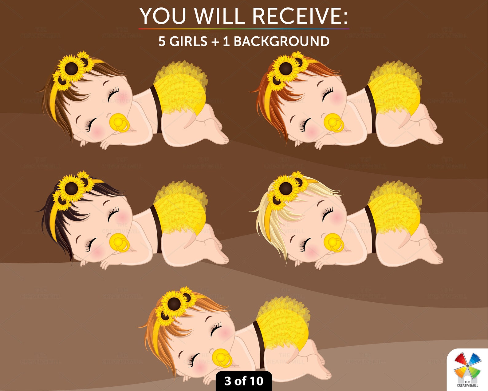 Sunflower Baby Girl Clipart Vector Newborn Yellow Baby - Etsy