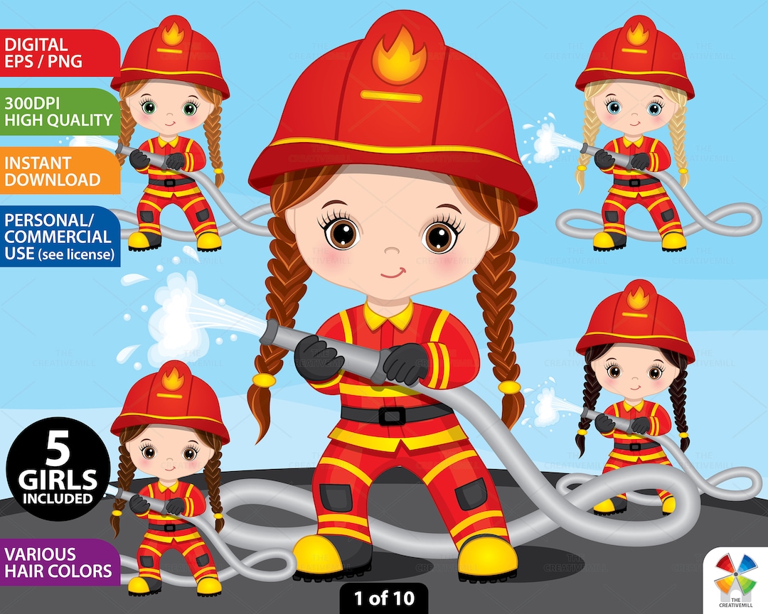 Girl Firefighter Clipart, Vector Fireman Clipart, Little Girl Clipart ...