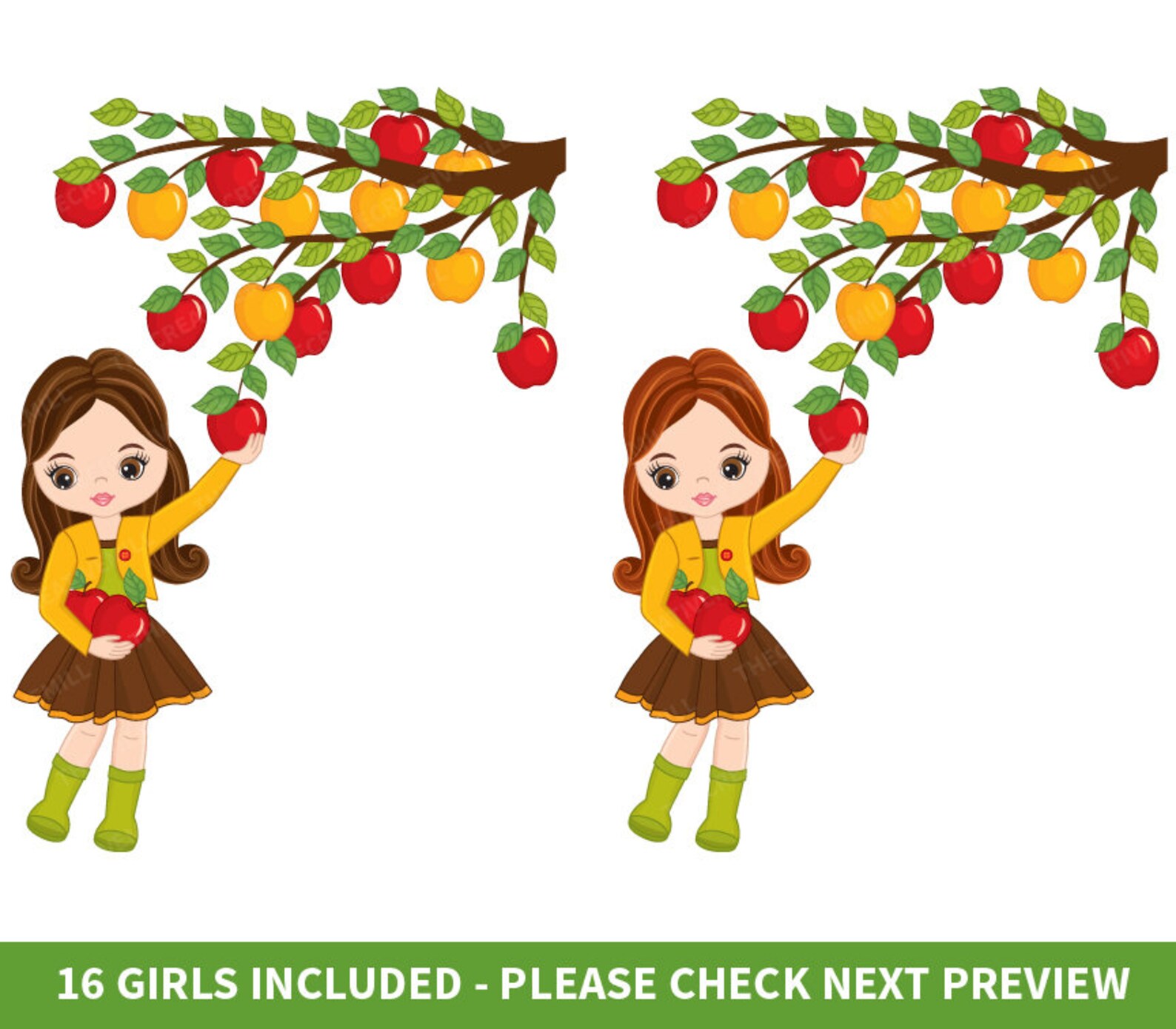 Girls Picking Apples Clipart Vector Apples Clipart Girls | Etsy